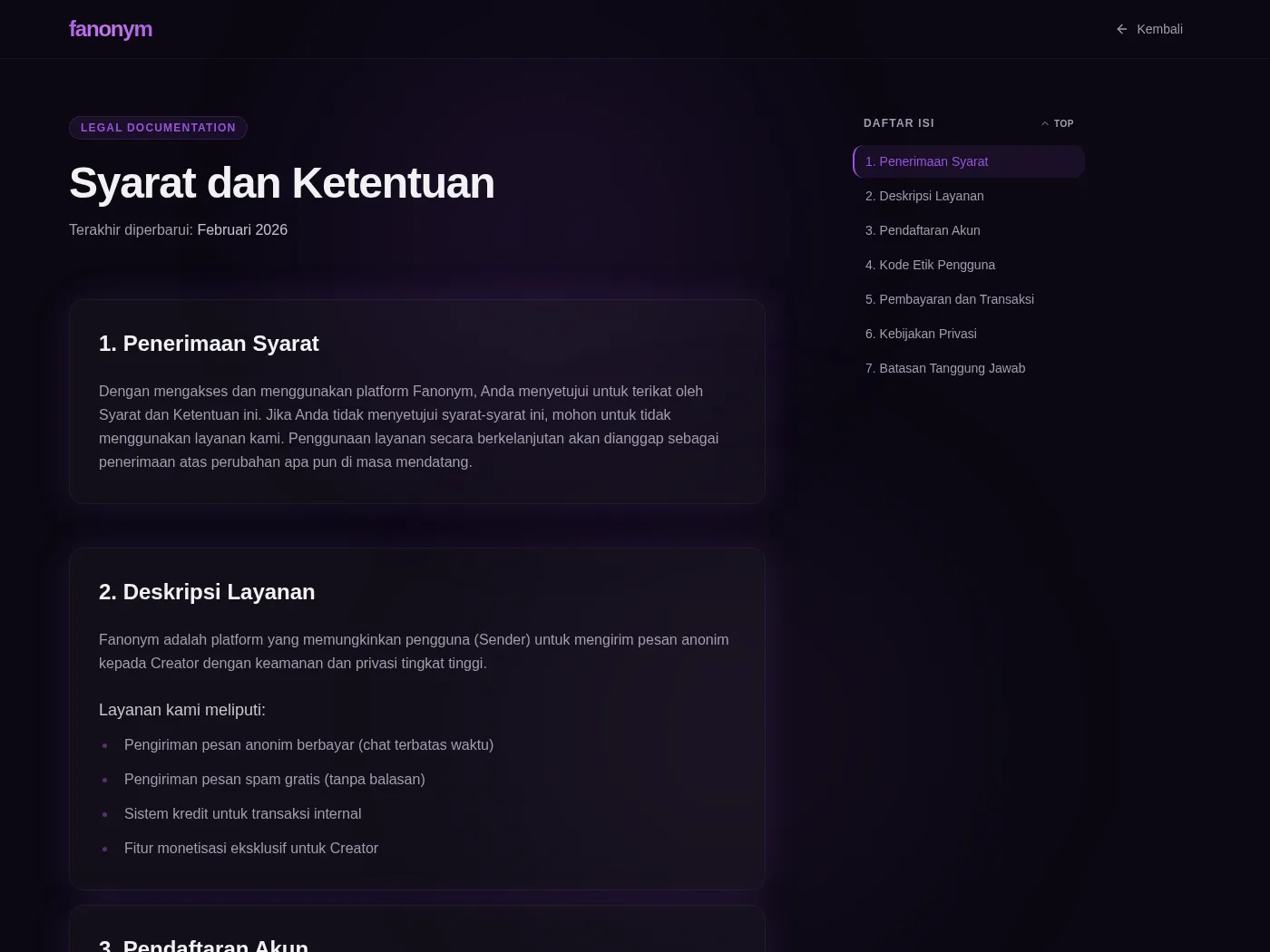 Fanonym Terms UI Revamp
