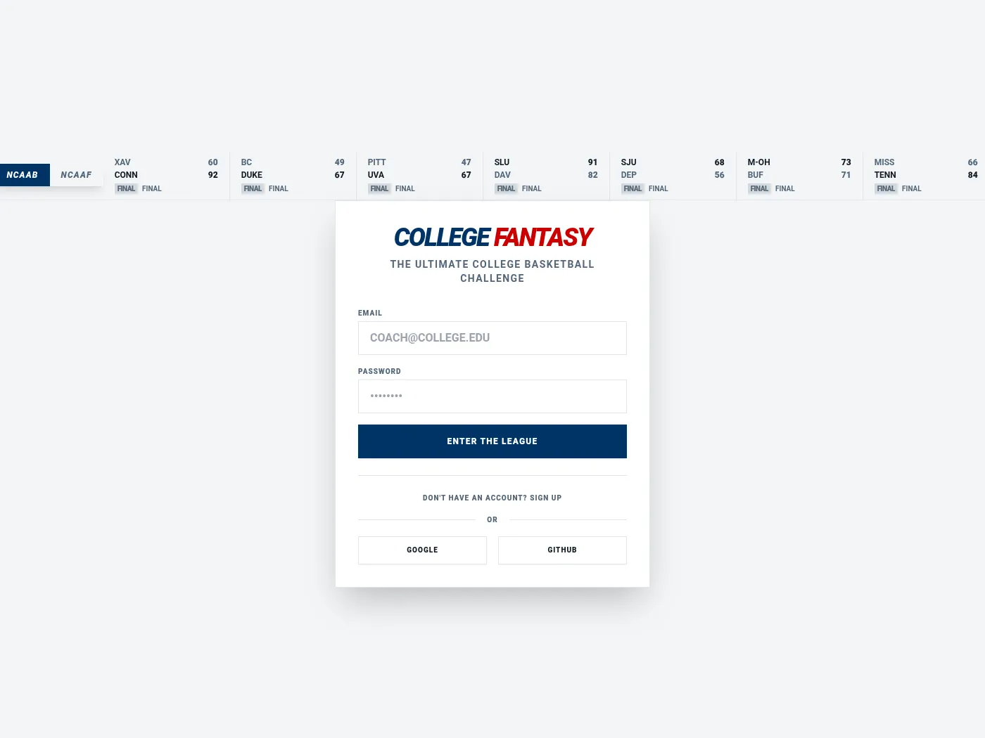 College Fantasy Dashboard