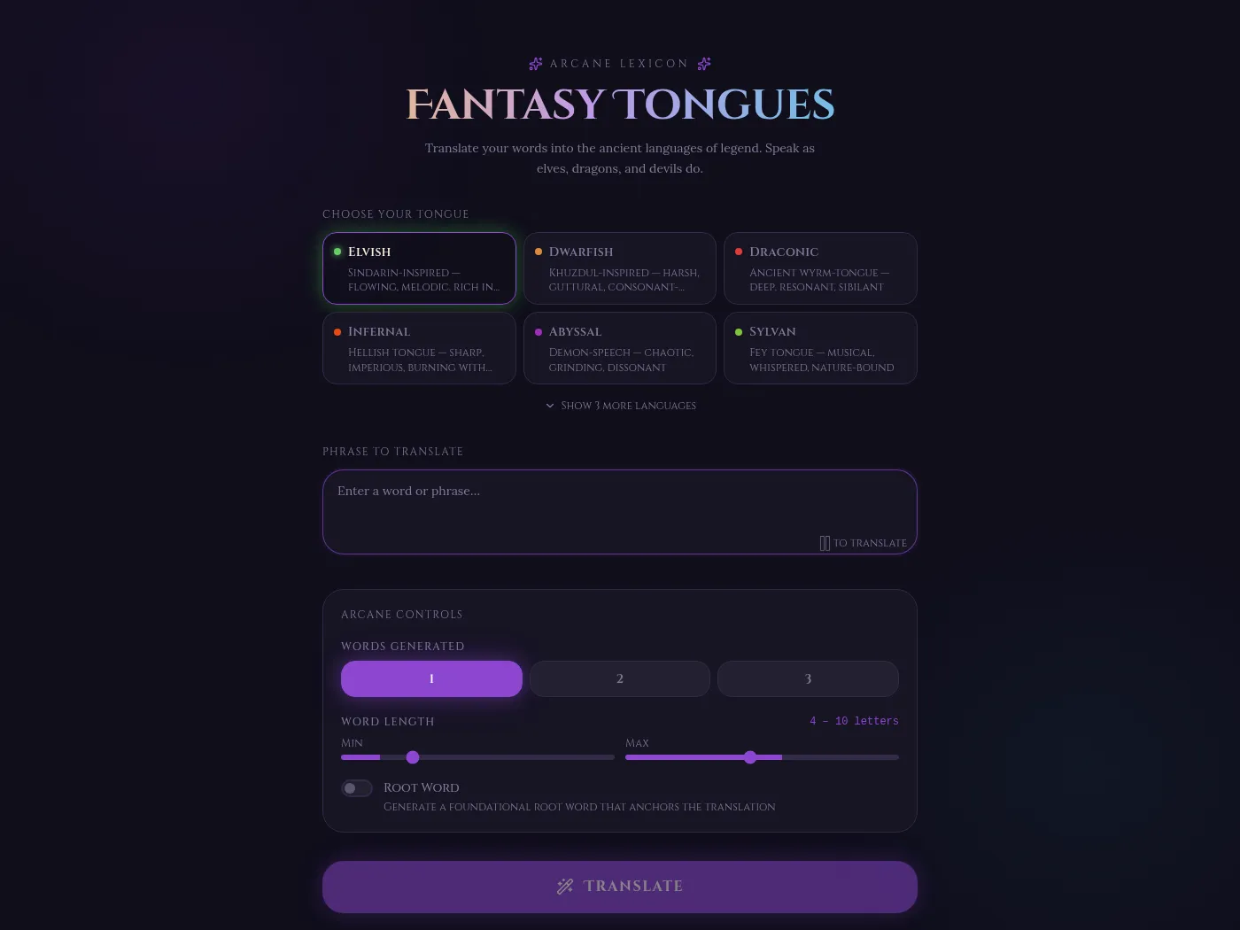 Fantasy Tongues Translator