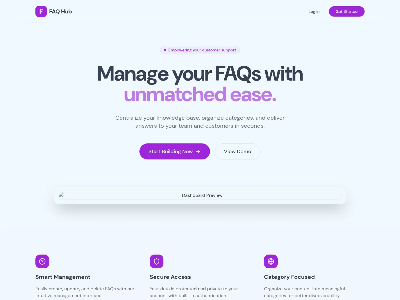 FAQ Dashboard Hub