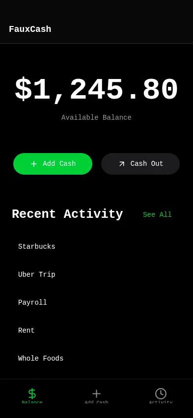 FauxCash Balance Simulator