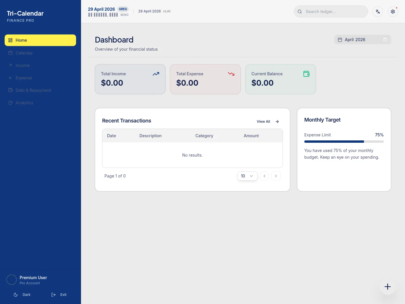 Tri-Calendar Finance Pro