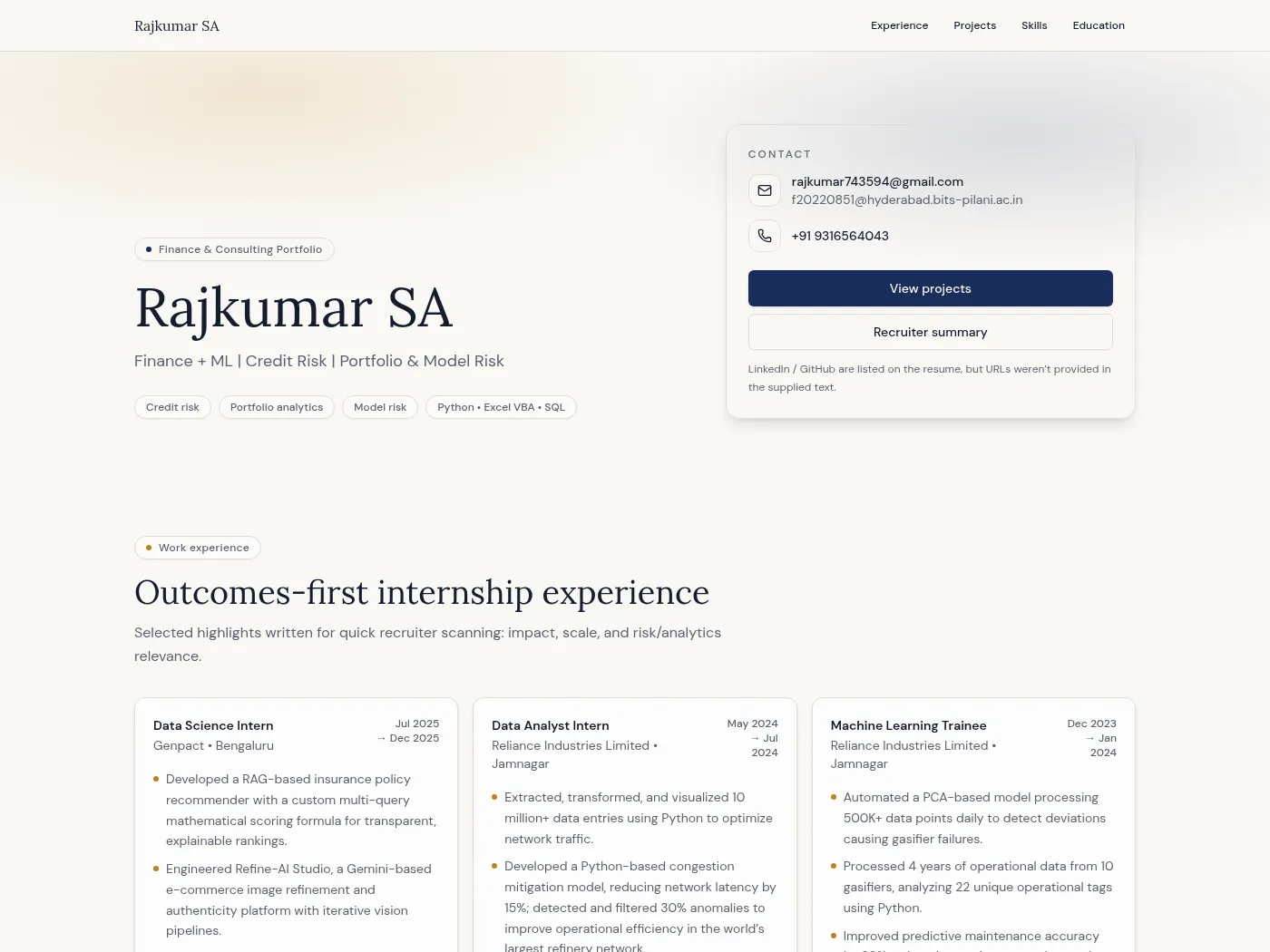 FinPro Portfolio Site
