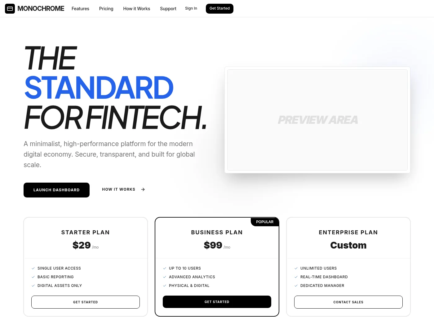 Monochrome Fintech Landing