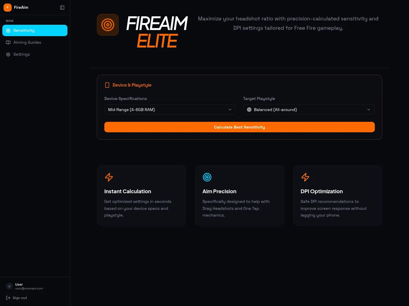 FireAim Sensitivity Tool