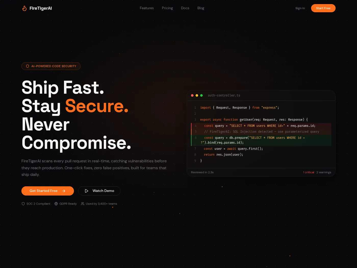 FireTigerAI Landing Page