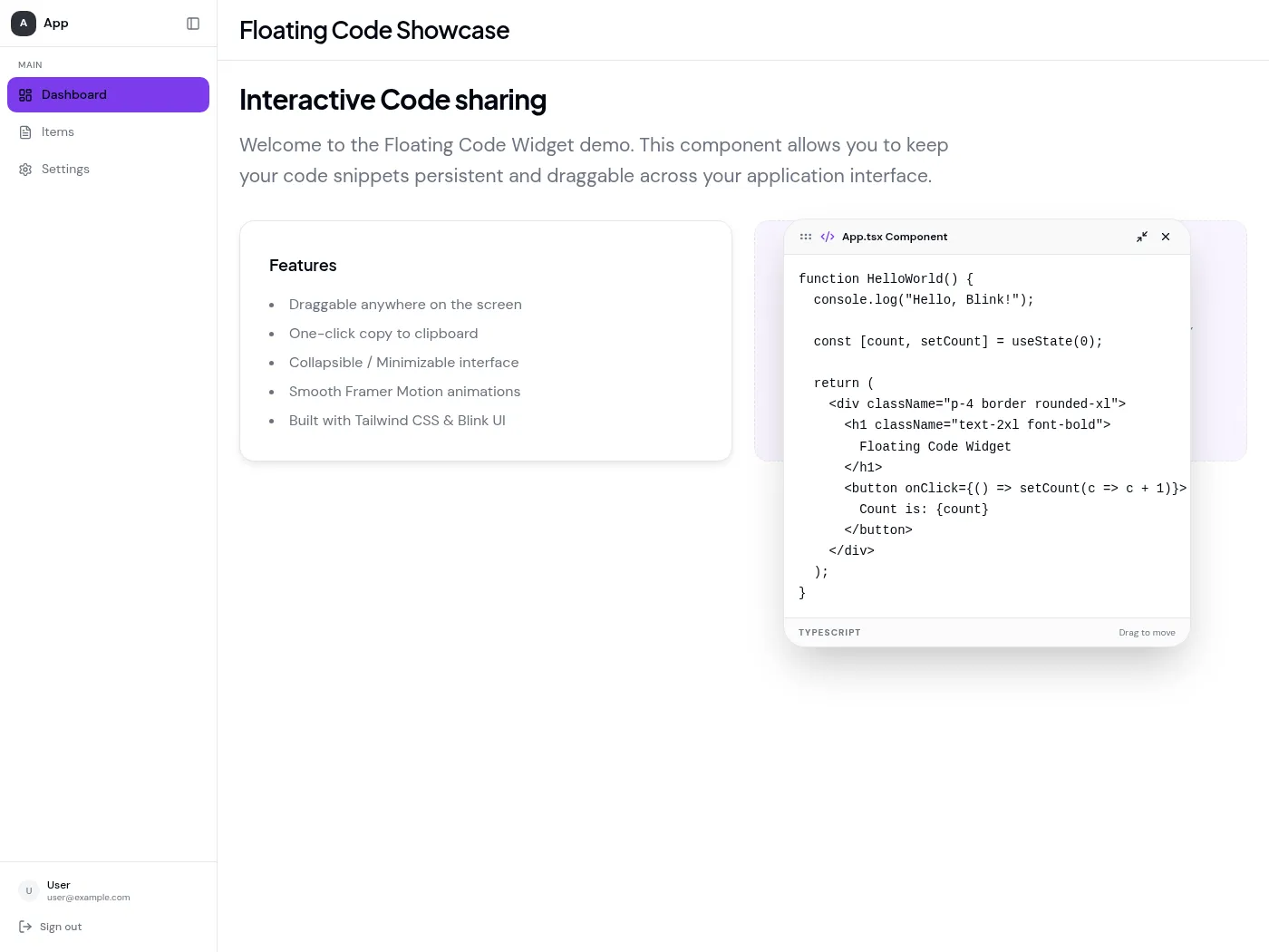 Floating Code Widget