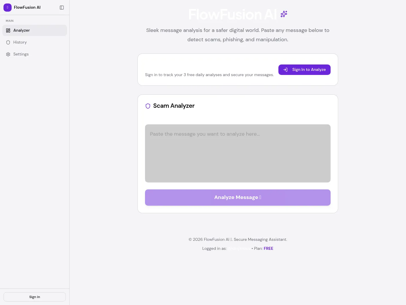 FlowFusion AI Scam Analyzer