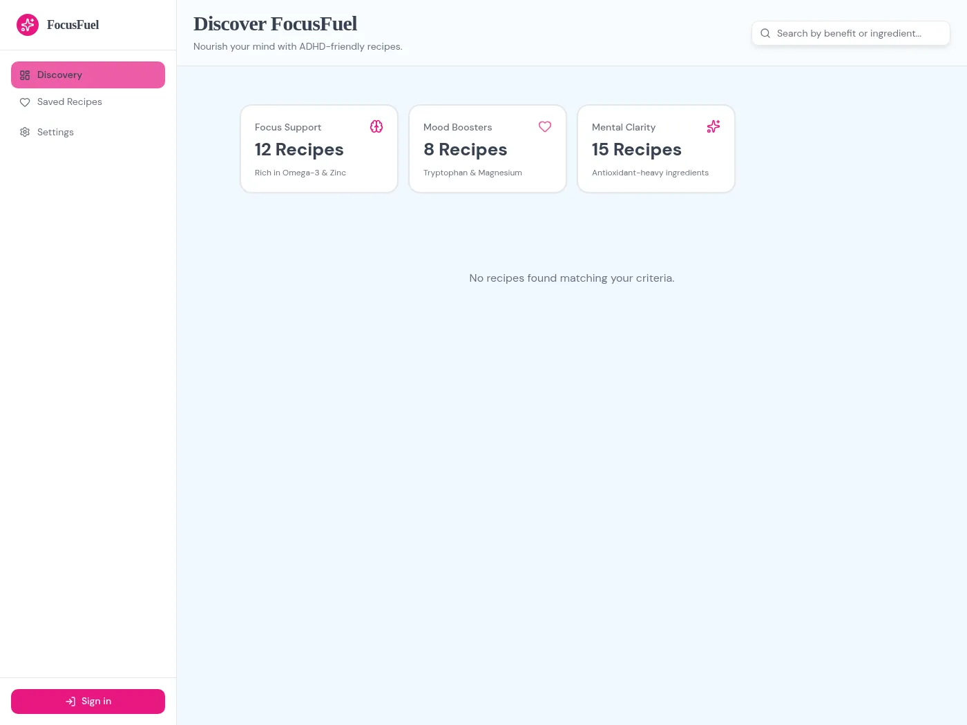 FocusFuel Recipe Finder