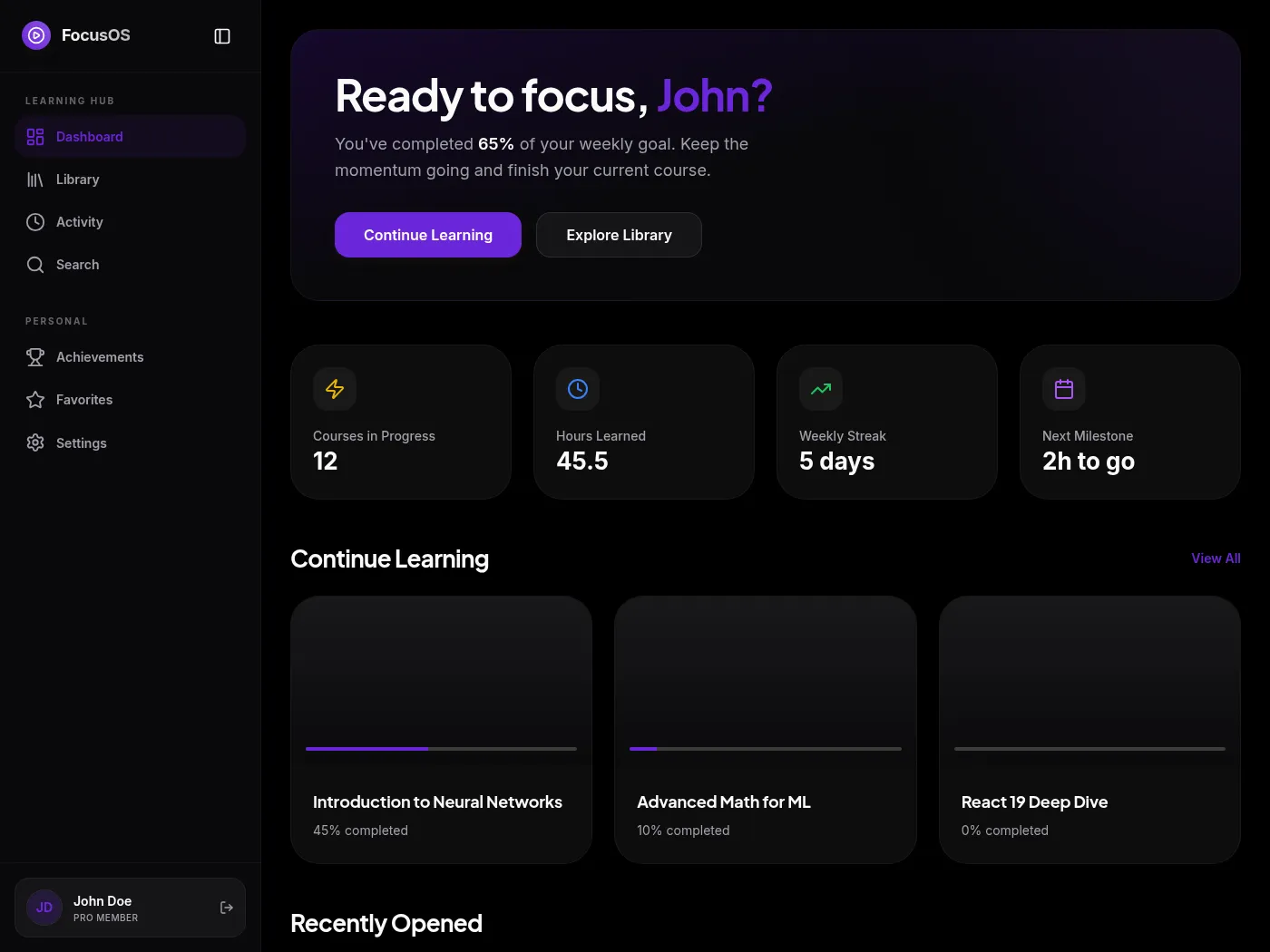 FocusOS Learning Desktop