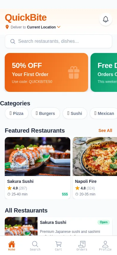 QuickBite Delivery App