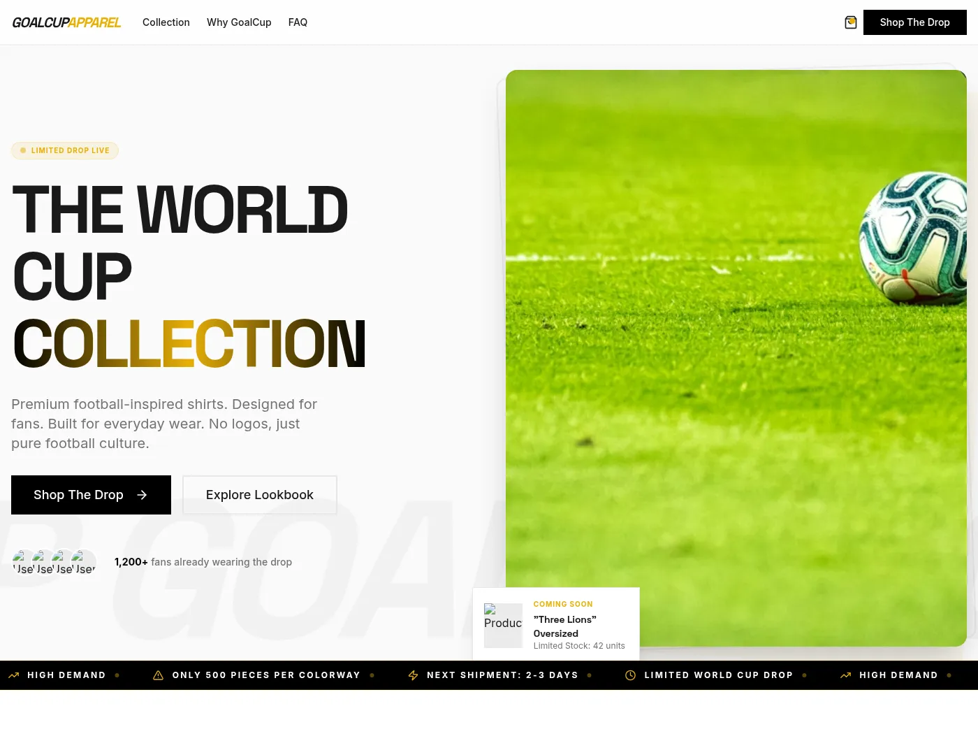 GoalCup Apparel Landing