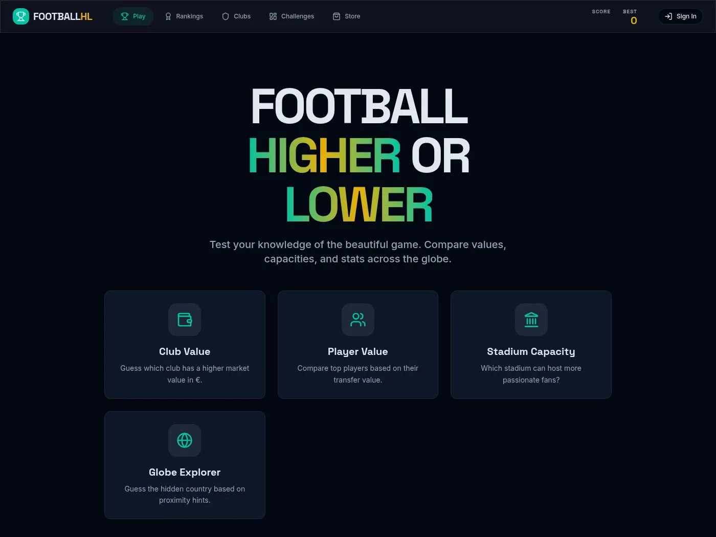 Football Higher Lower Game
