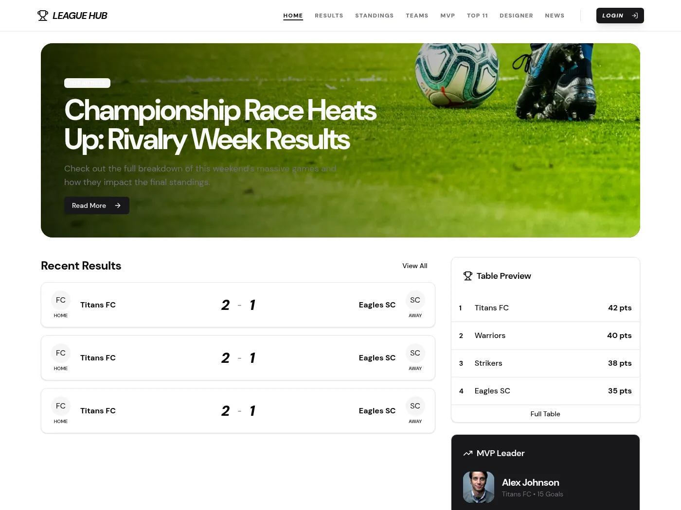 League Results Hub
