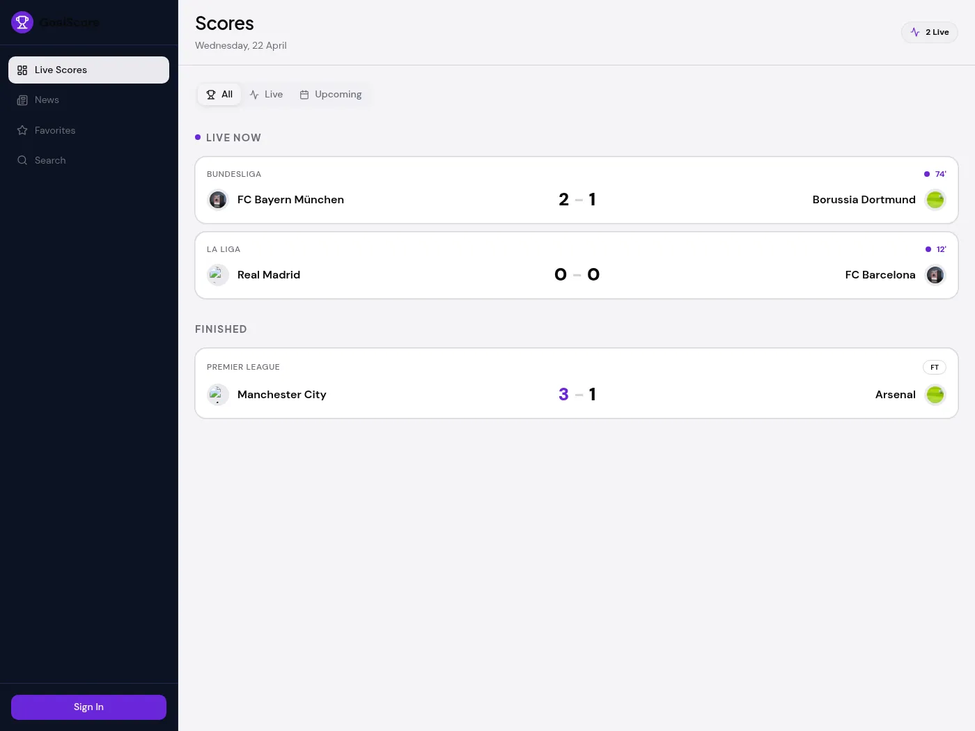 GoalScore Football App