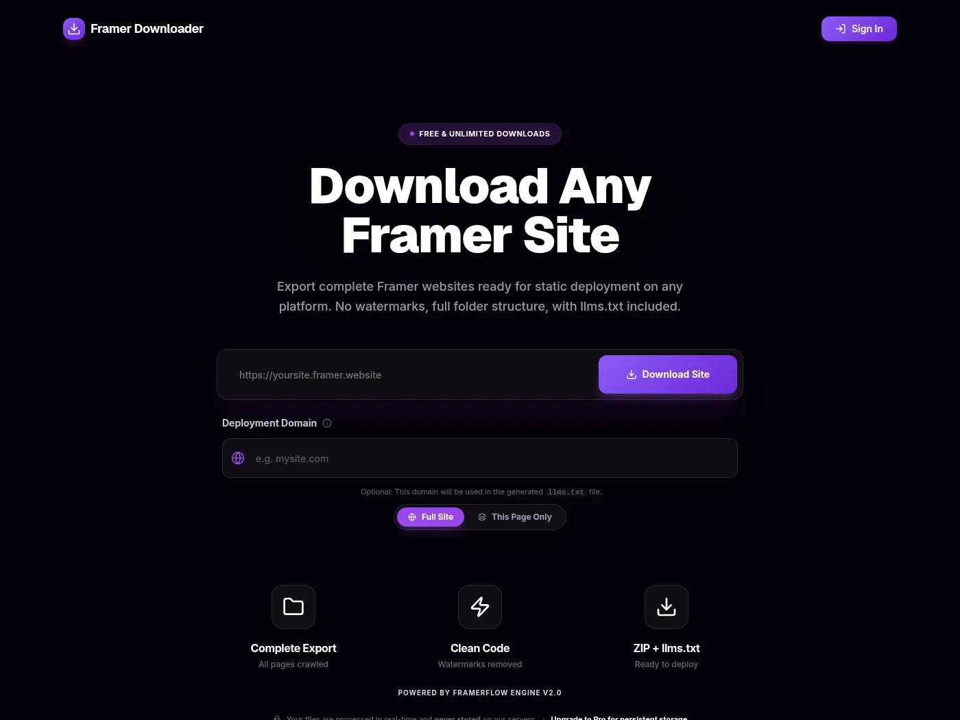 Framer Site Downloader