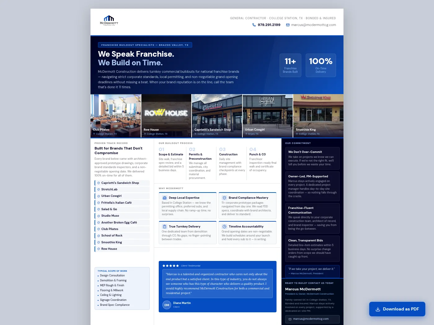 Franchise Build Highlight Page
