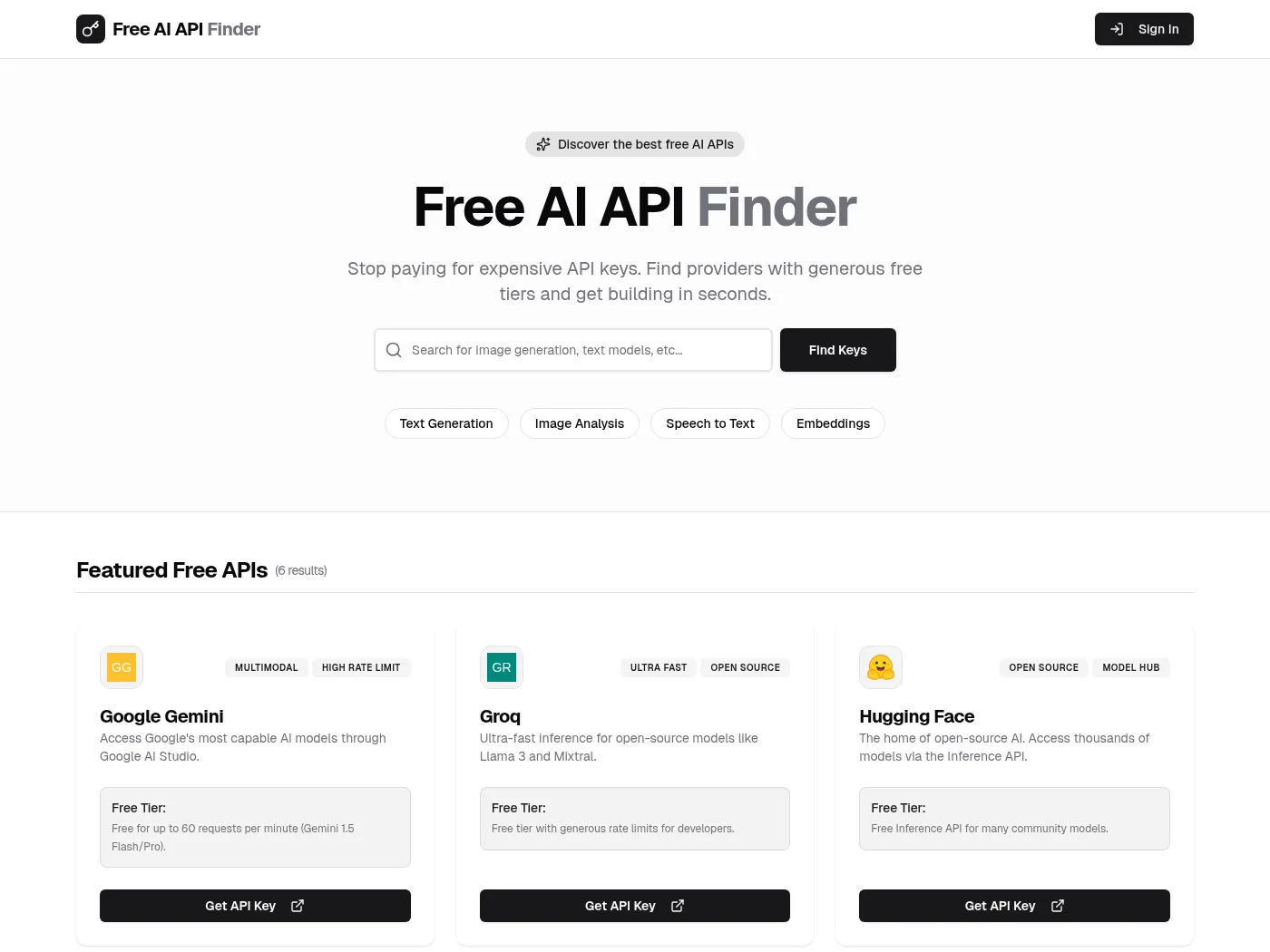 Free AI API Finder