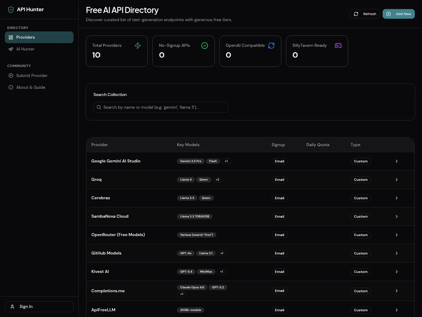 Free AI API Hunter