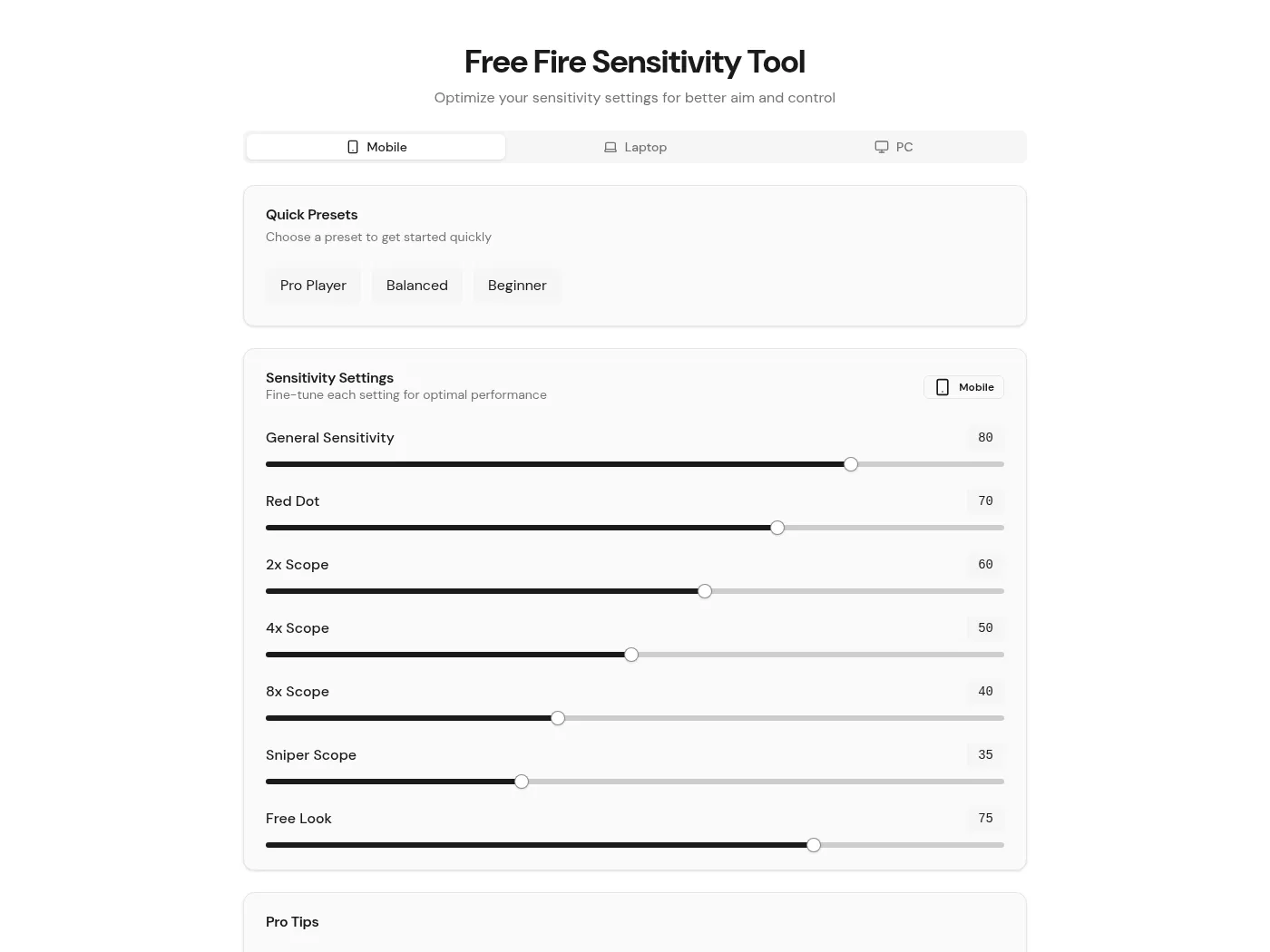 Free Fire Sensitivity Tool