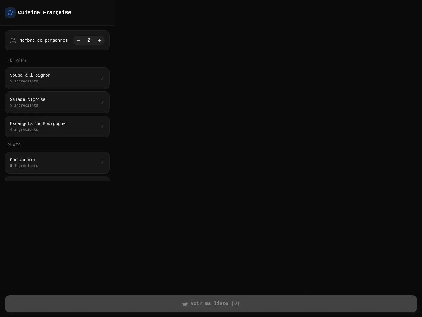 French Recipe List App