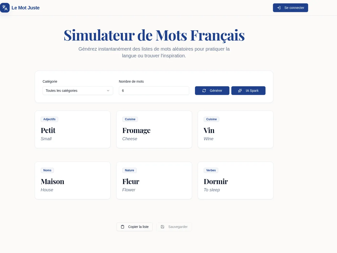 French Word List Simulator