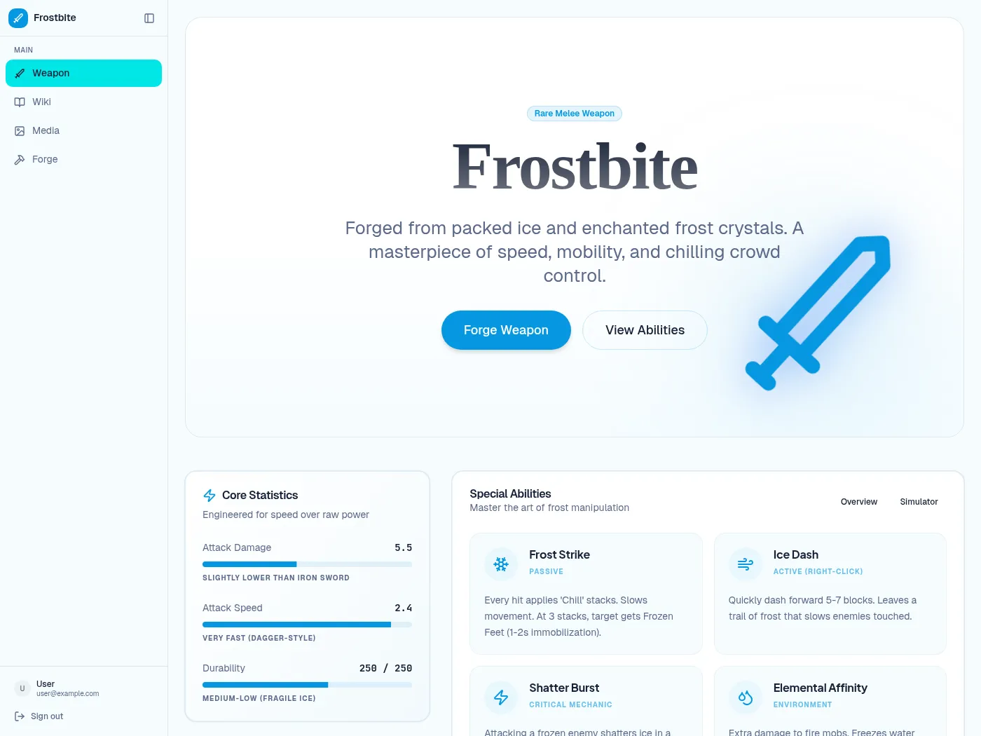 Frostbite Melee Weapon