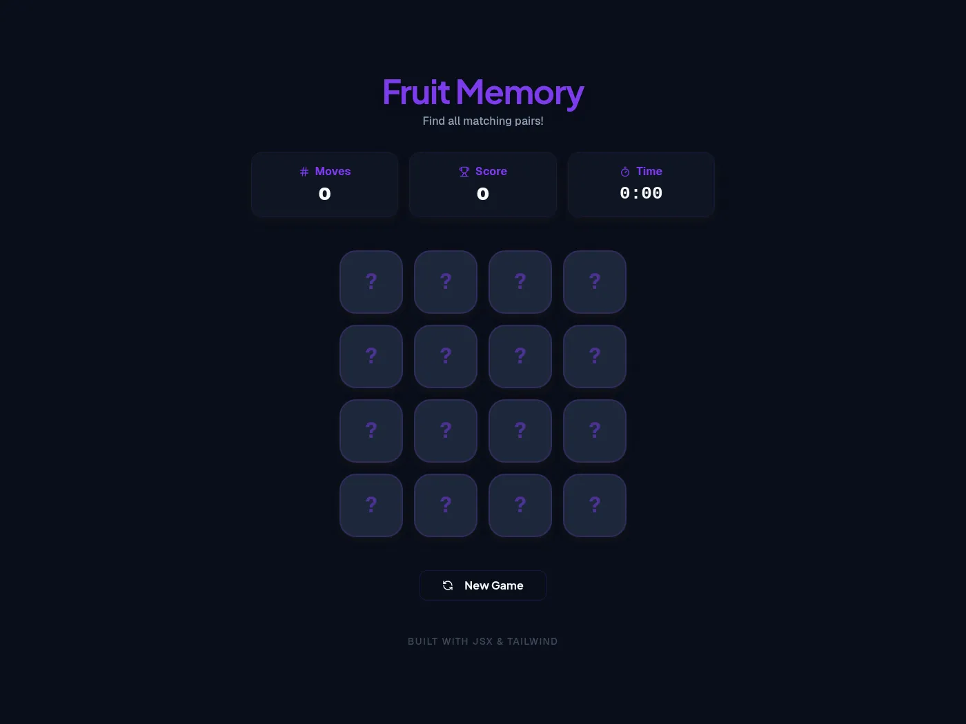 Fruit Memory Card Game