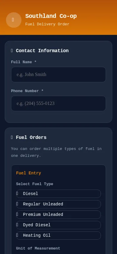 Southland Co-op Fuel Order App