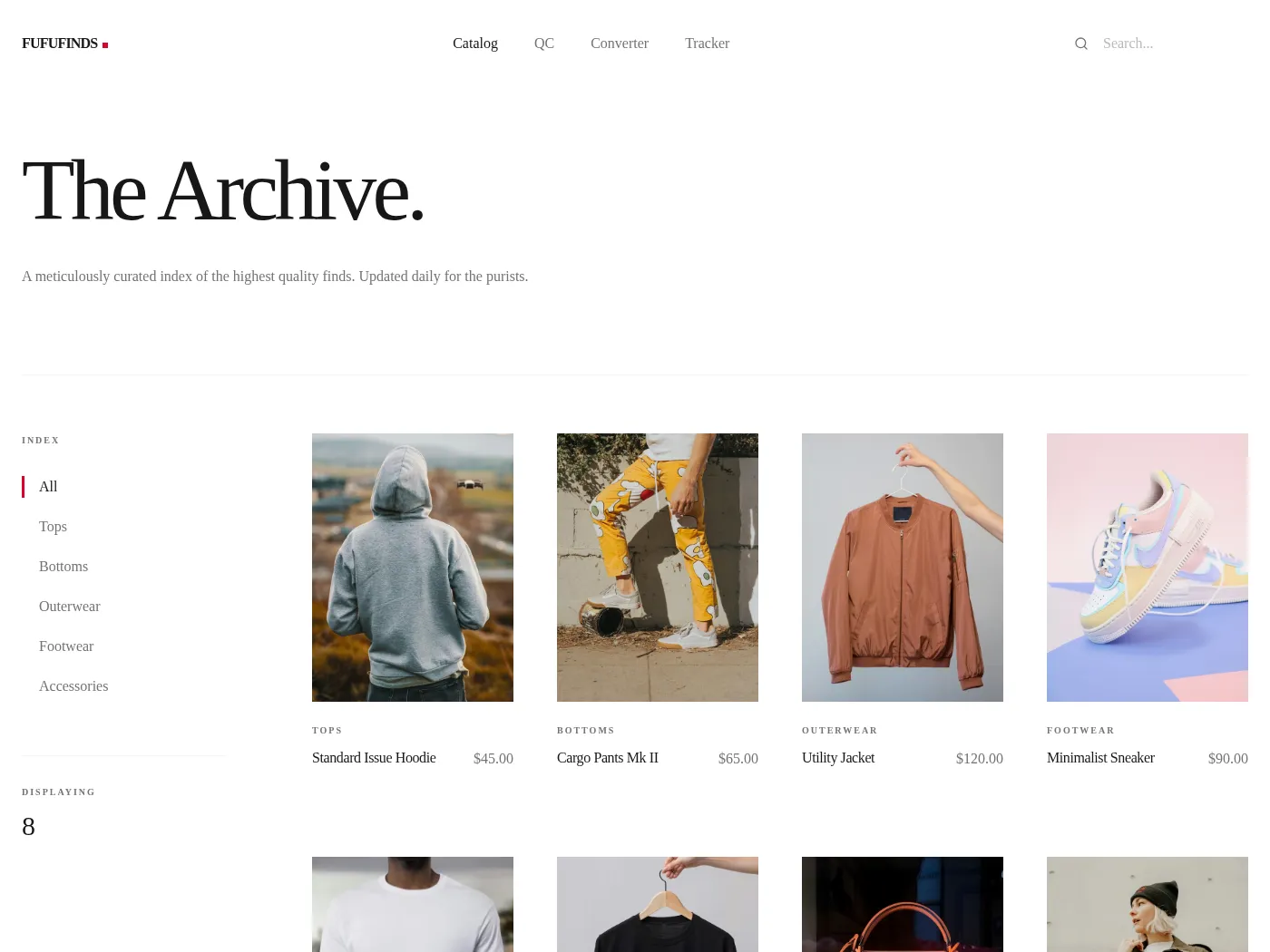 FUFUFINDS Minimalist Catalog