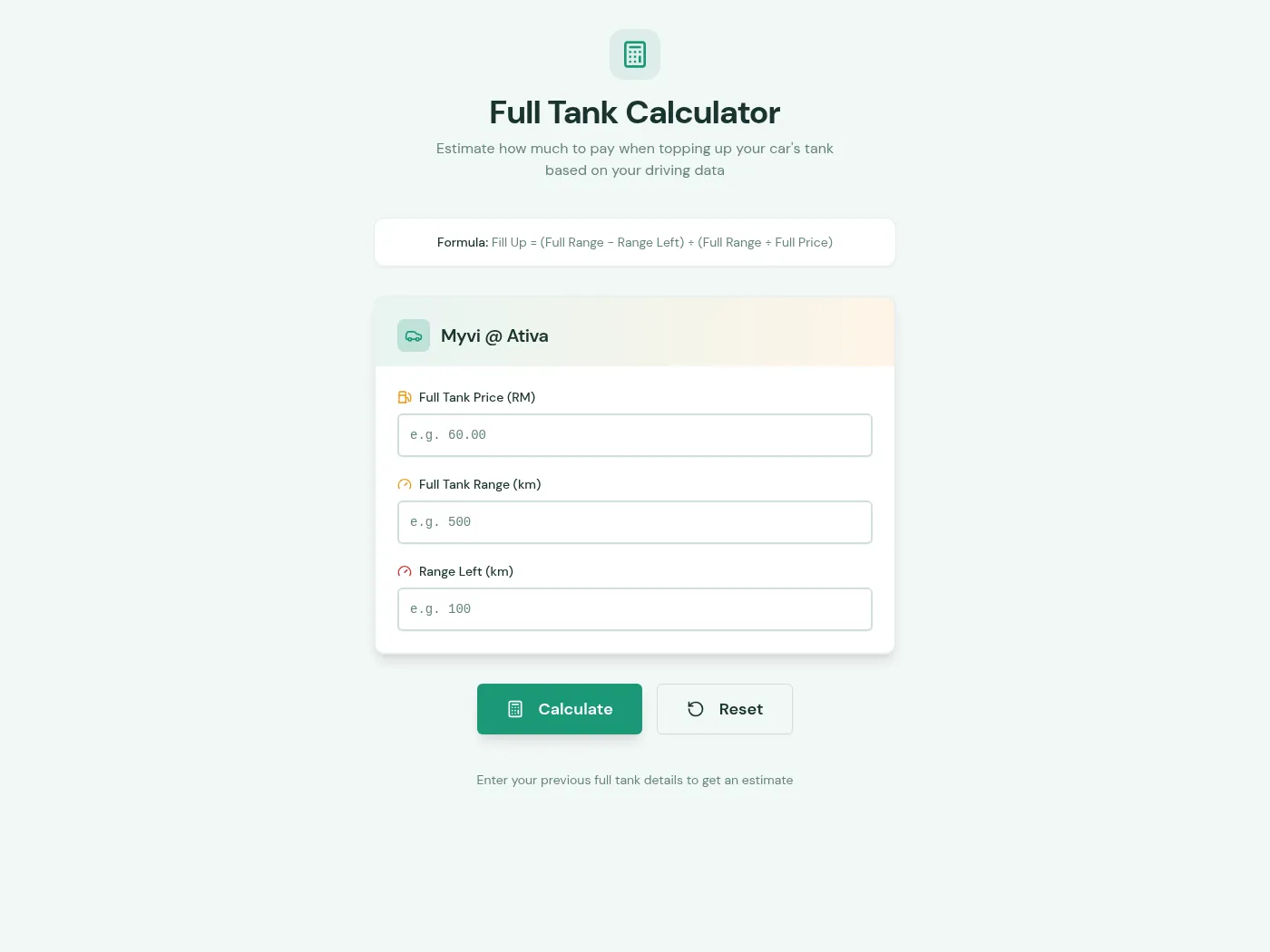 Full Tank Calculator