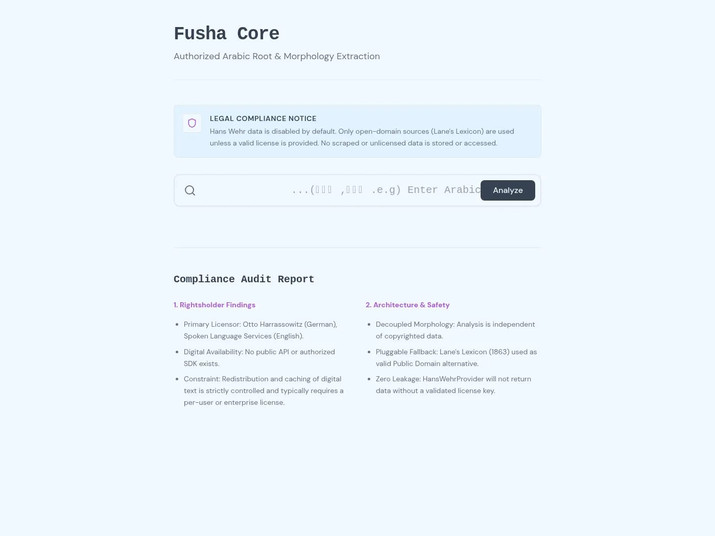 Fusha Dictionary Core