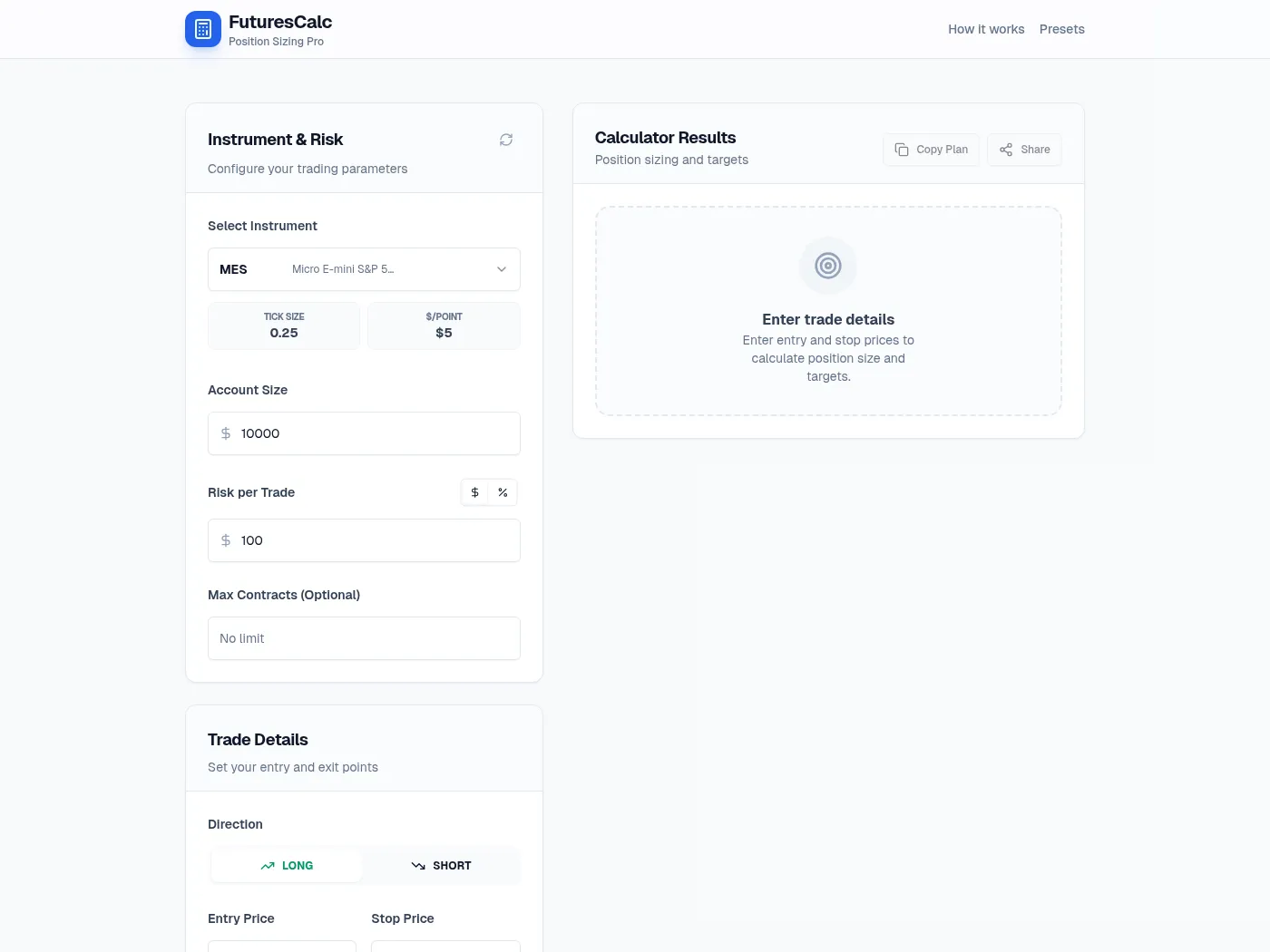 Futures Sizing Calculator