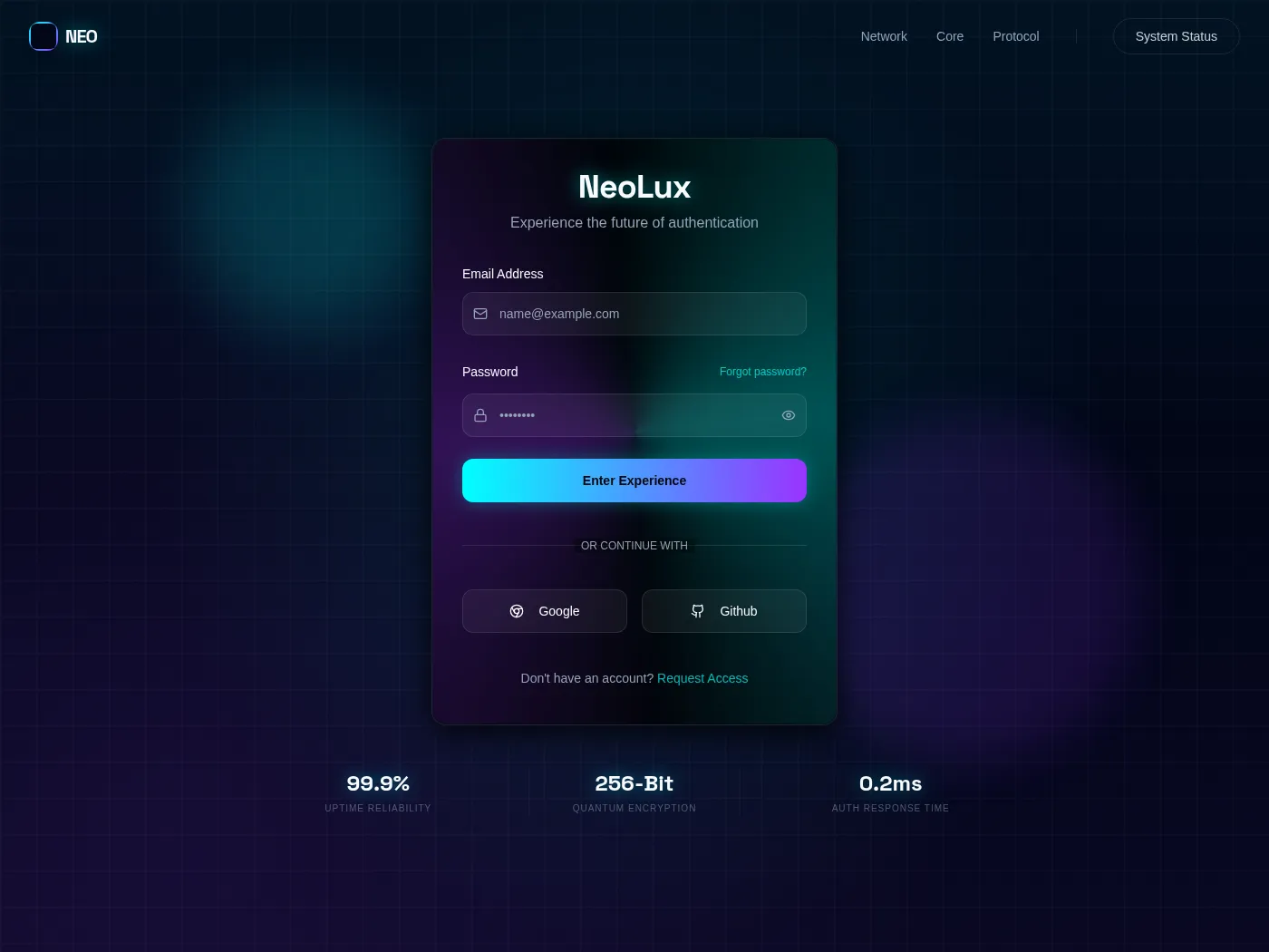 NeoLux Login Experience
