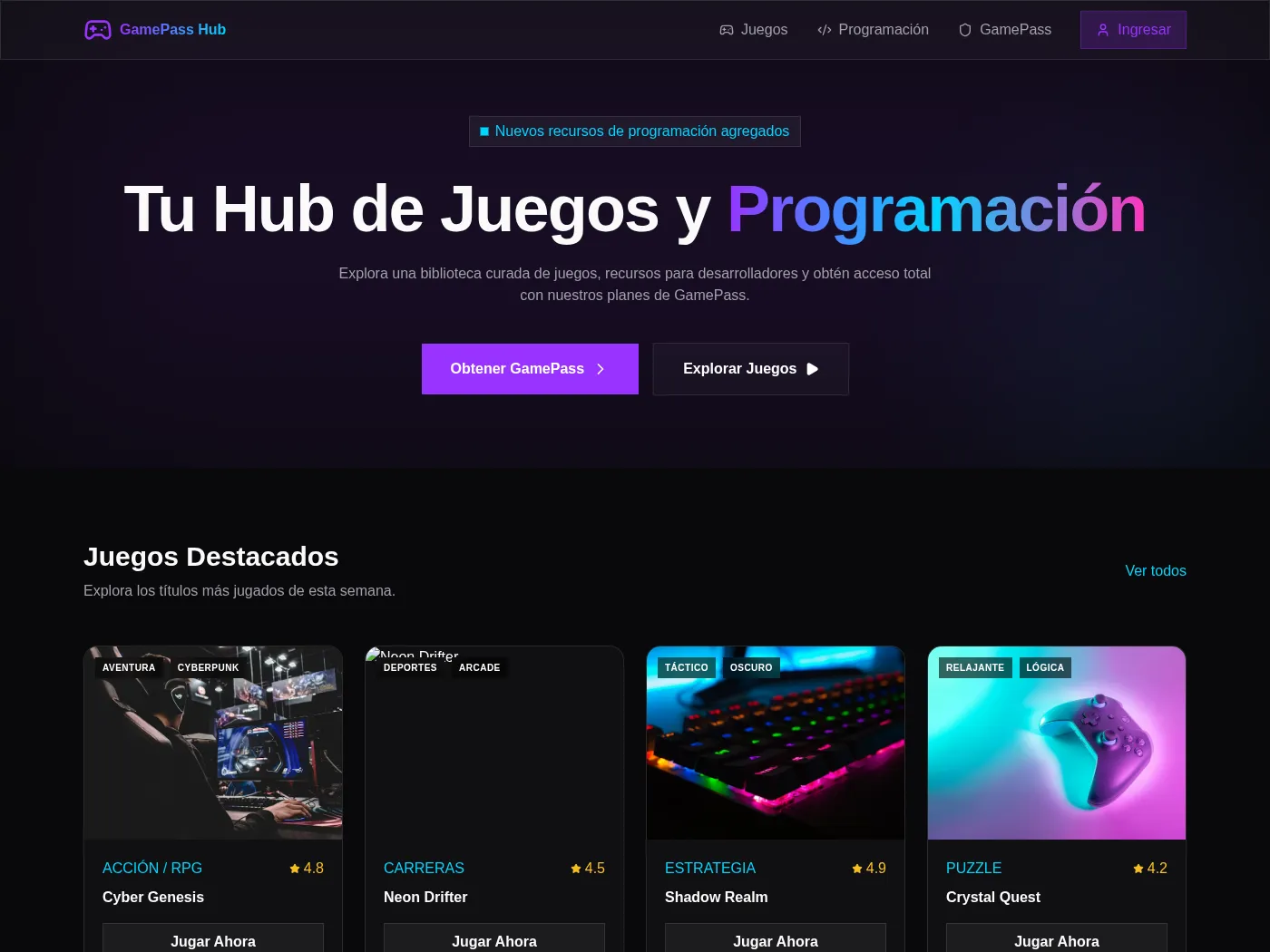 GamePass Web Hub