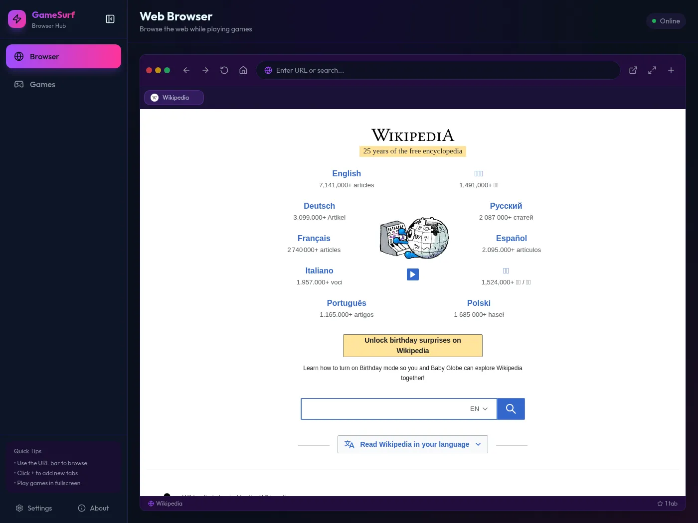 GameSurf Browser Hub