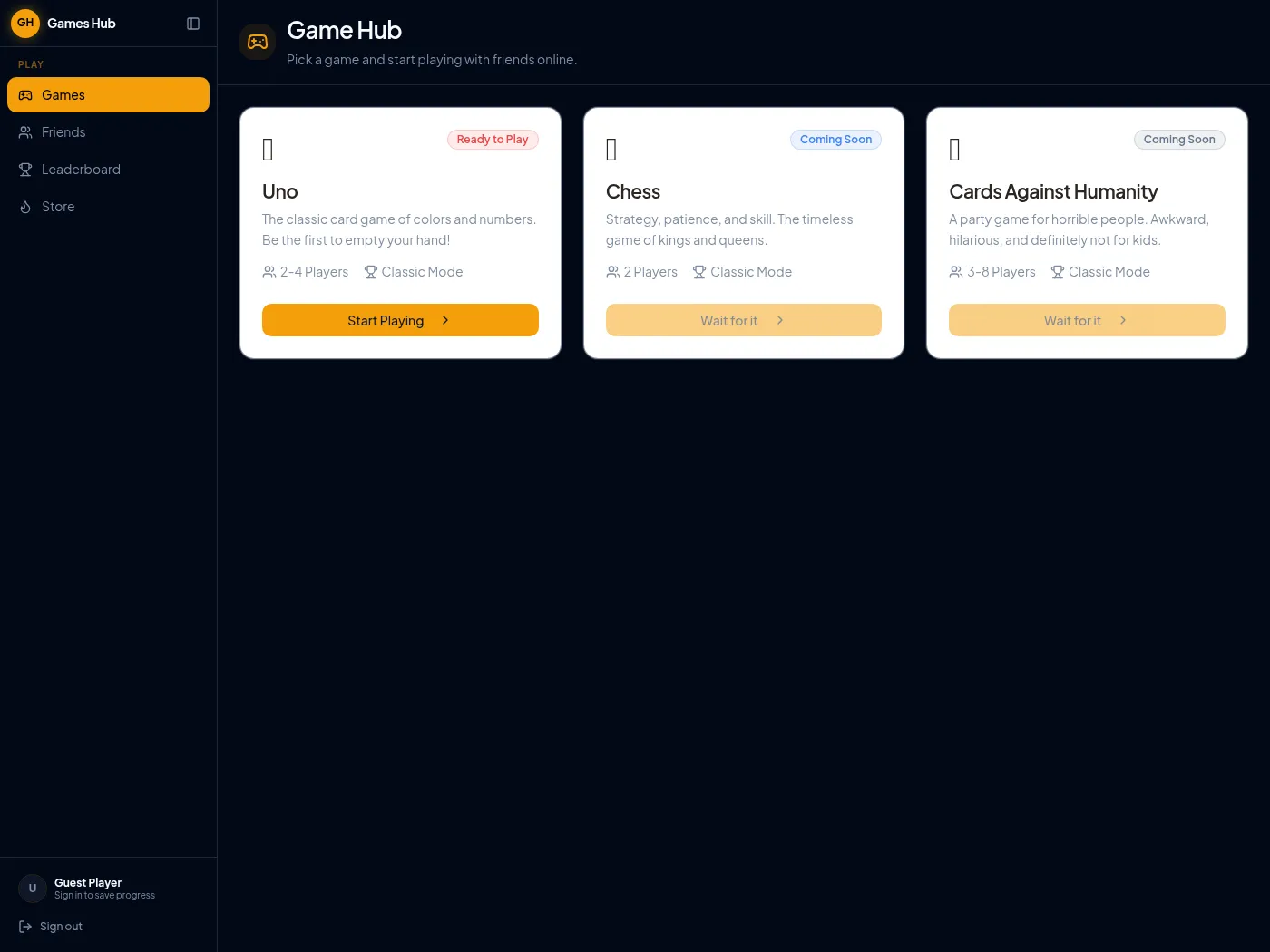 Board & Card Games Hub