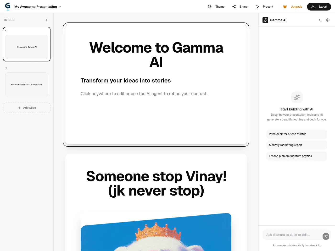 Gamma AI Slide Builder (Remix)