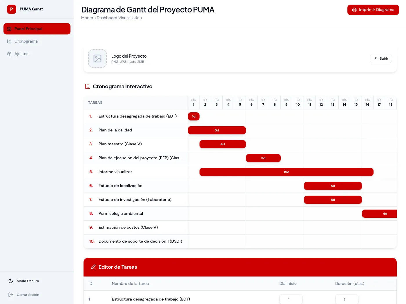 GanttPrint Modern Dashboard