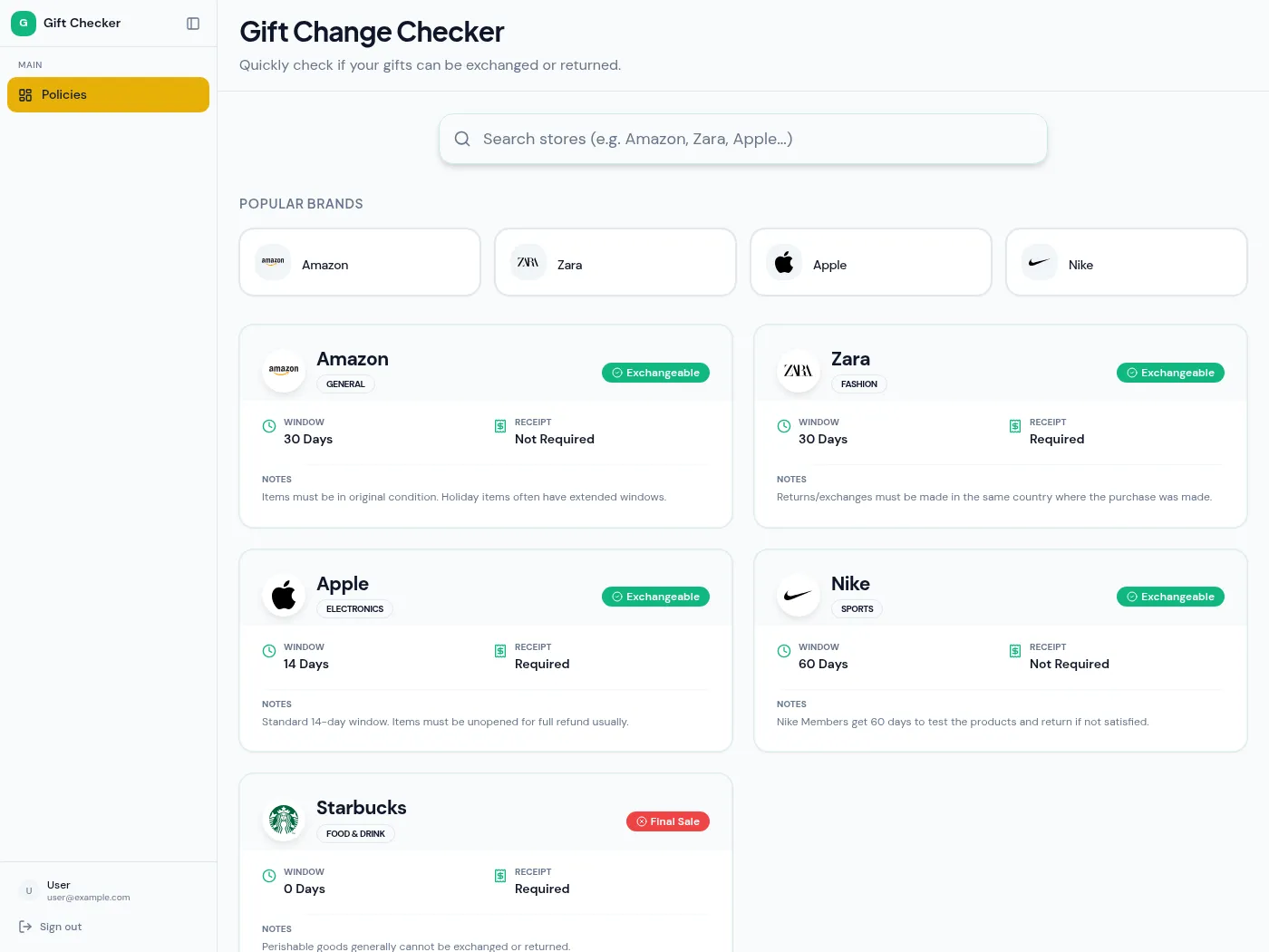 Gift Change Checker