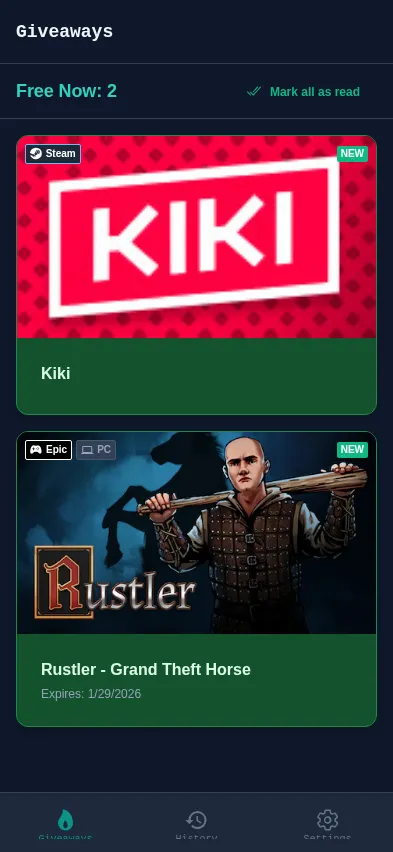 Game Giveaway Notifier