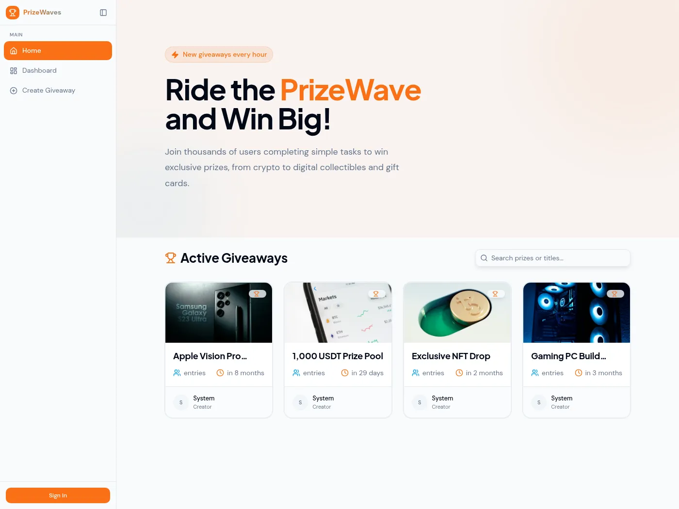 PrizeWaves Giveaway Platform