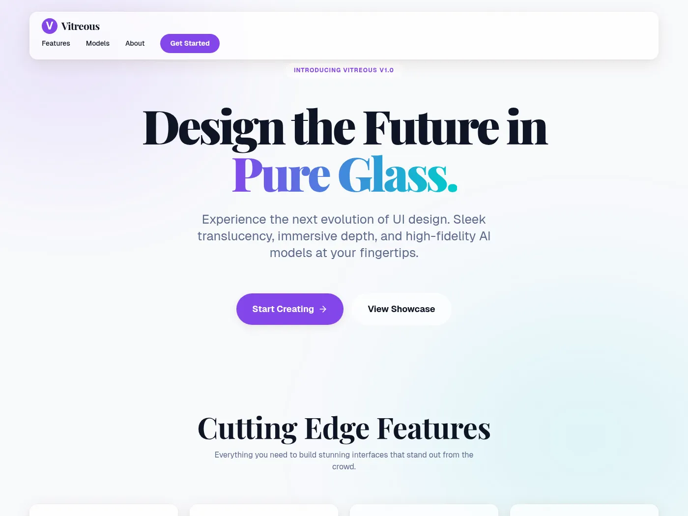GlassMorphism Landing UI