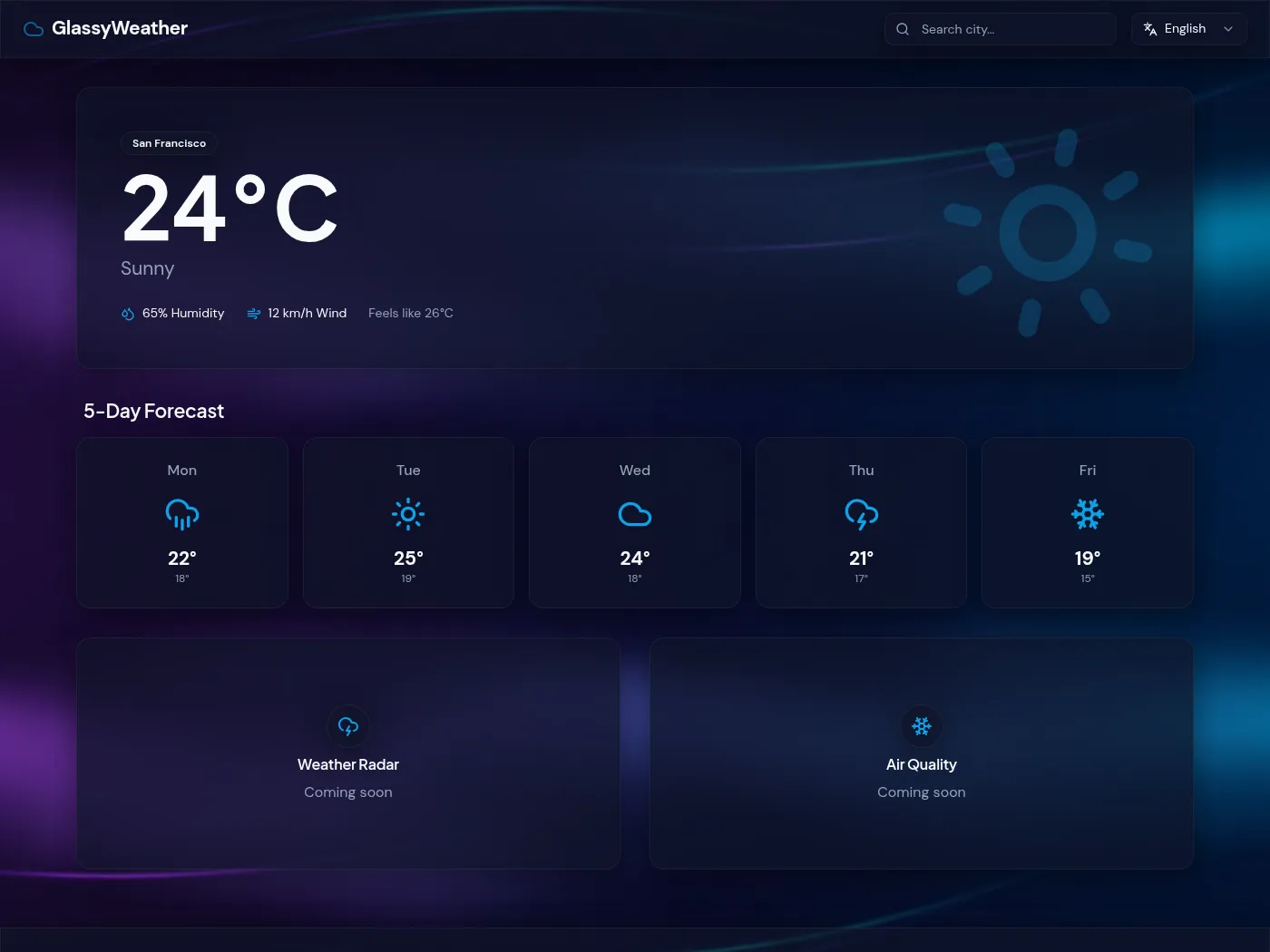 GlassyWeather Multilingual App