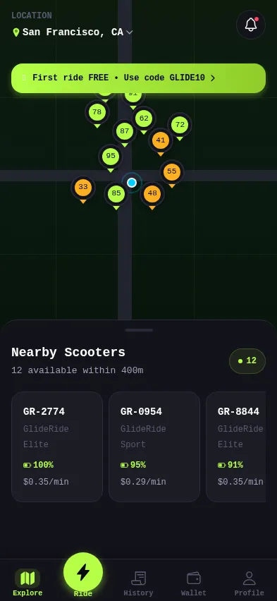 GlideRide Sharing App