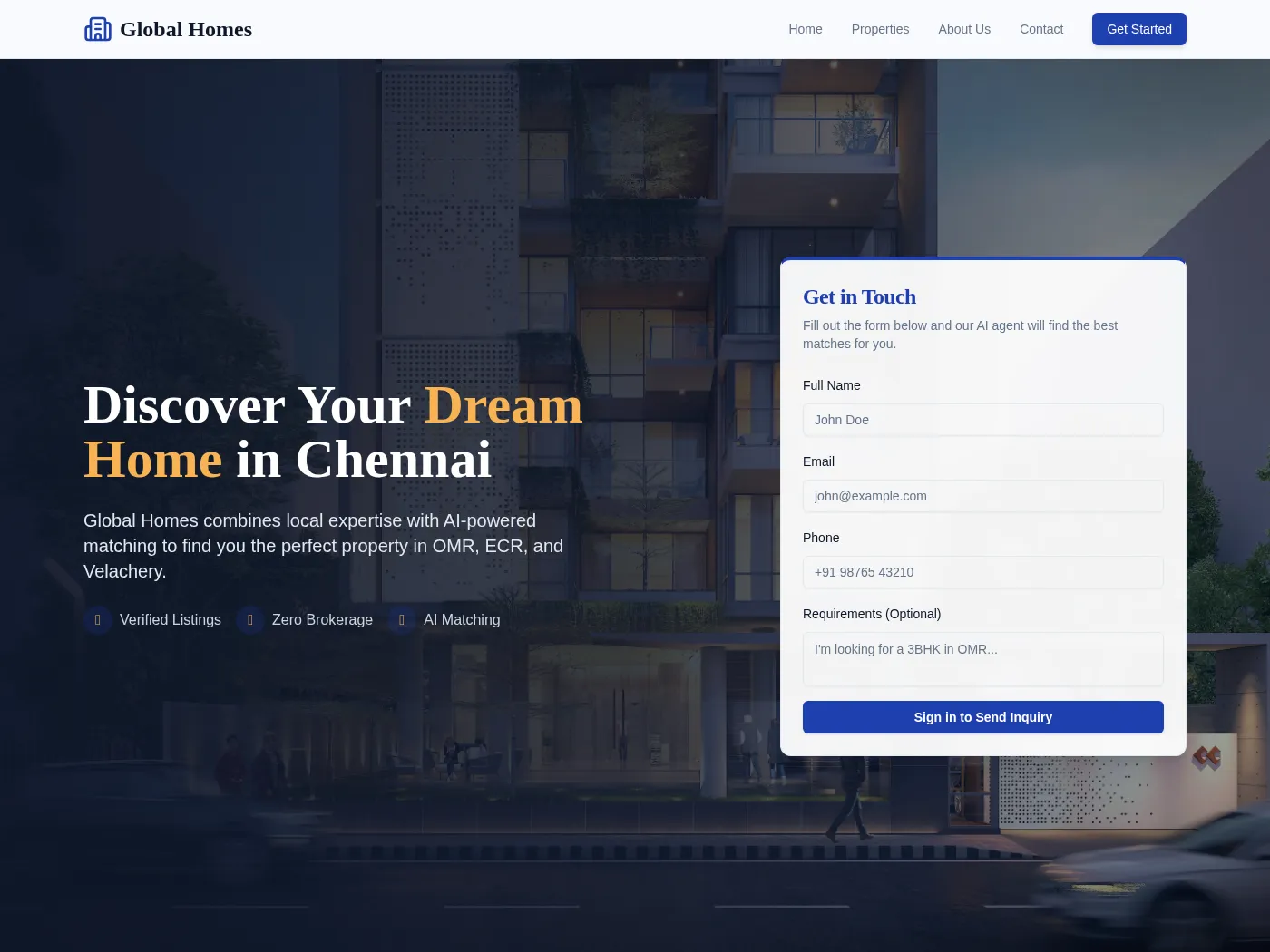 Global Homes AI Landing