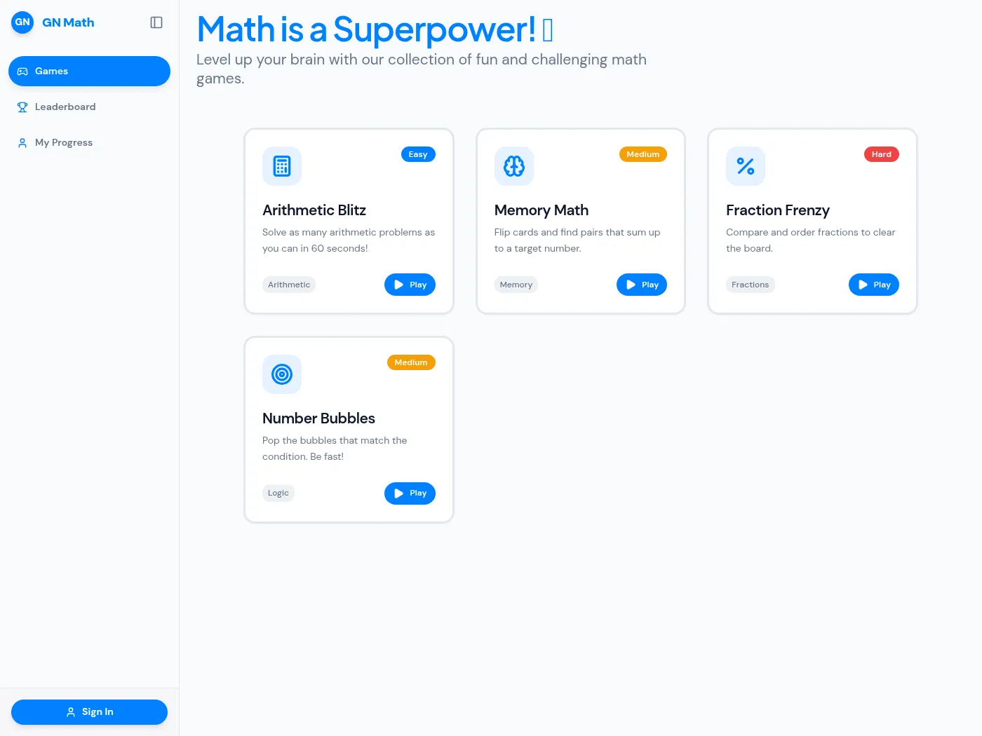 GN Math Games Hub