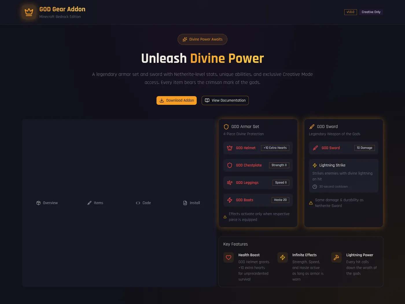 GOD Gear Minecraft Addon