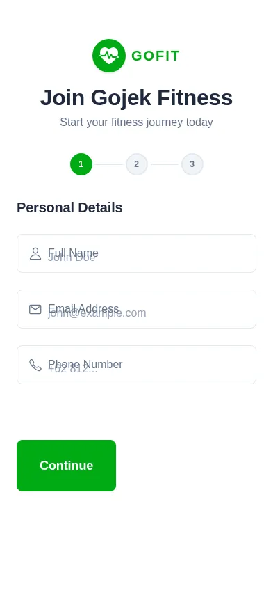 Gojek Fitness Signup
