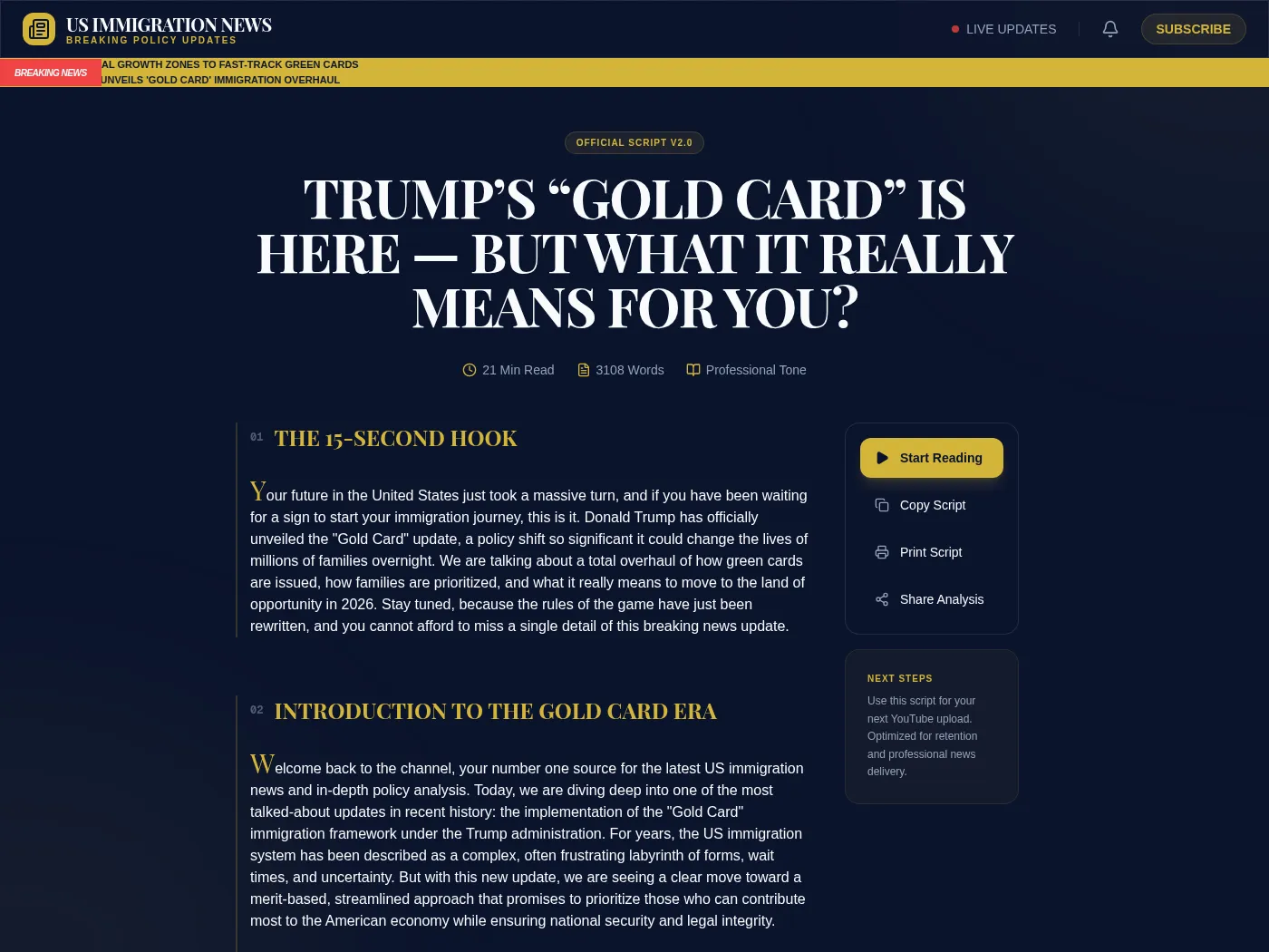 Gold Card News Video Script